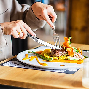 HISSF Serrated Steak Knives, Stainless Steel Sharp Blade Flatware Steak Knives Set of 6, Unique Hammered Pattern Hollowed Handle,4.5 In,For Kitchen Restaurant Tableware, Dishwasher Safe