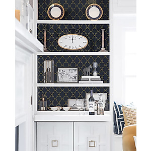 Timeet Peel and Stick Wallpaper Blue and Gold Contact Paper Geometric Wallpaper Self Adhesive Removable Wallpaper for Bedroom Living Room Wall Covering 17.7 "x 118.11"