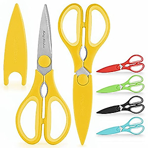 Zulay Kitchen Scissors Heavy Duty - Ultra Sharp Stainless Steel Kitchen Shears With Protective Cover - Multipurpose Food Scissors & Meat Scissors For Poultry, Fish, Herbs, & More (Yellow)