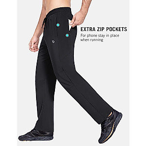 BALEAF Men's Fleece Lined Sweatpants Winter Athletic Workout Cold Weather Thermal Warm Open Bottom Pants with Zipper Pockets Black S