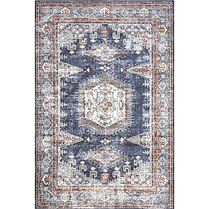 nuLOOM Maire Traditional Medallion Machine Washable Area Rug, 3' 3" x 5', Blue