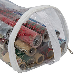 Simplify Clear Gift Wrap Storage Bag | Holds 30" Long Wrapping Paper Rolls | Clear | Zipper Closure | Easy Storage | Holiday Storage | Easy Carry Hangers