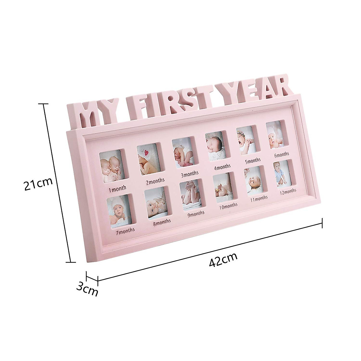 My First Year Picture Frames Baby Moments Keepsake Photo Frame Newborn Infant Collage Frame Boys Girls Shower Gift Wall hanging 12 Month Frame for Room Wall Nursery Décor Elegant White Natural Wood