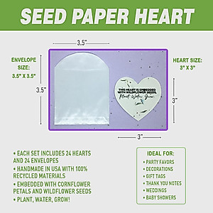 Green Field Plantable Seed Paper Hearts – 24 Cards & Envelopes Wildflower Tree Free Sustainable Art Paper for Wedding, Birthday, Bridal Shower, Life Celebration Favors, Funeral Thank You Cards