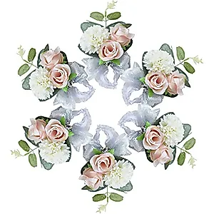 One Boat Wedding Bride Wrist Corsage Lace Wristband Corsage Bridesmaid Womens Wrist Corsage for Party Prom Homecoming,Set of 6