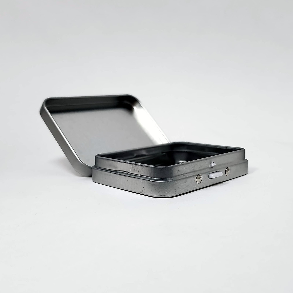 RVTUS Silver Metal Rectangular Tins With Hinged Child Resistant Locking Lid - Lidded Storage Containers (Small - 12 Pack)