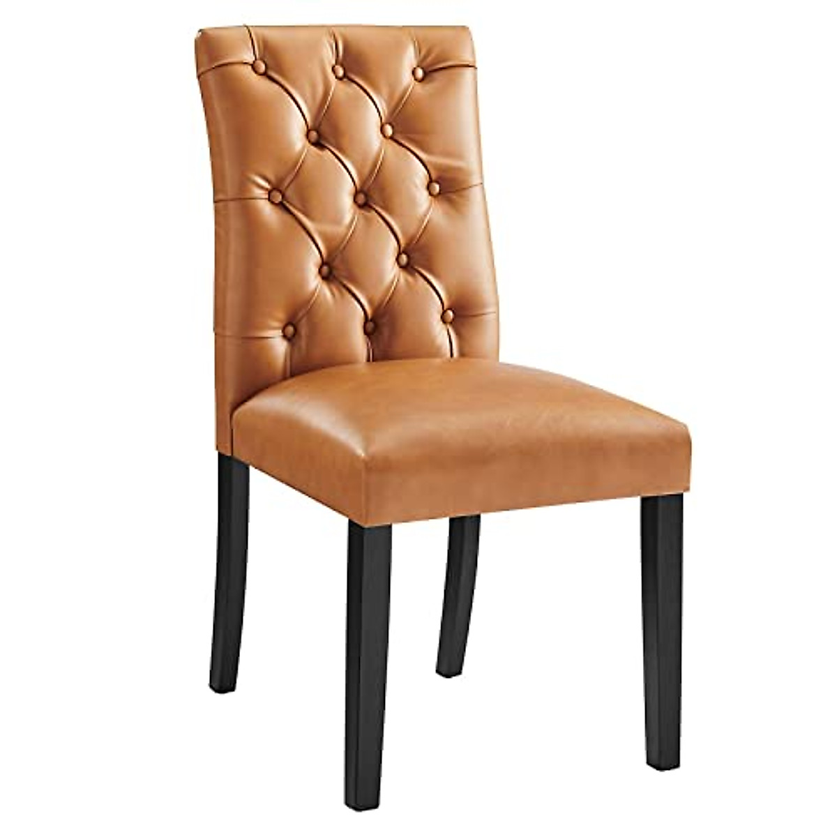 Modway Duchess Modern Tufted Button Faux Leather Upholstered Parsons Two Dining Chairs in Tan