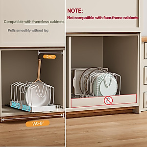 GoMaihe Pull-out Pots and Pans Organizer 2 Pack - Under Cabinet Pot Lid Holder for Kitchen - Bakeware & Dishes Storage Rack with Slide Rails - Multi-purpose Silde-out Drawer - Easy to Clean - White