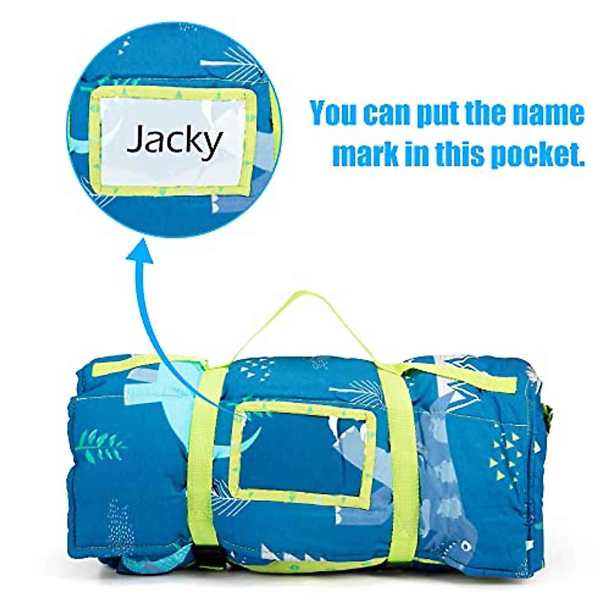 NEDVI Toddler Nap Mat with Carry Bag,Sleeping Bag with Removable Pillow,Measure 55x 21 x 1.5 Inches,Toddler Travel Bed,Lightweight - Cotton Soft,for Preschool, Daycare, Camping-Dinosaur