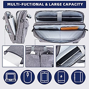 KINGSLONG 17 17.3 Inch Laptop Backpack Convertible Laptop Shoulder Messenger Bag Briefcase Handbag for Men Women, Grey