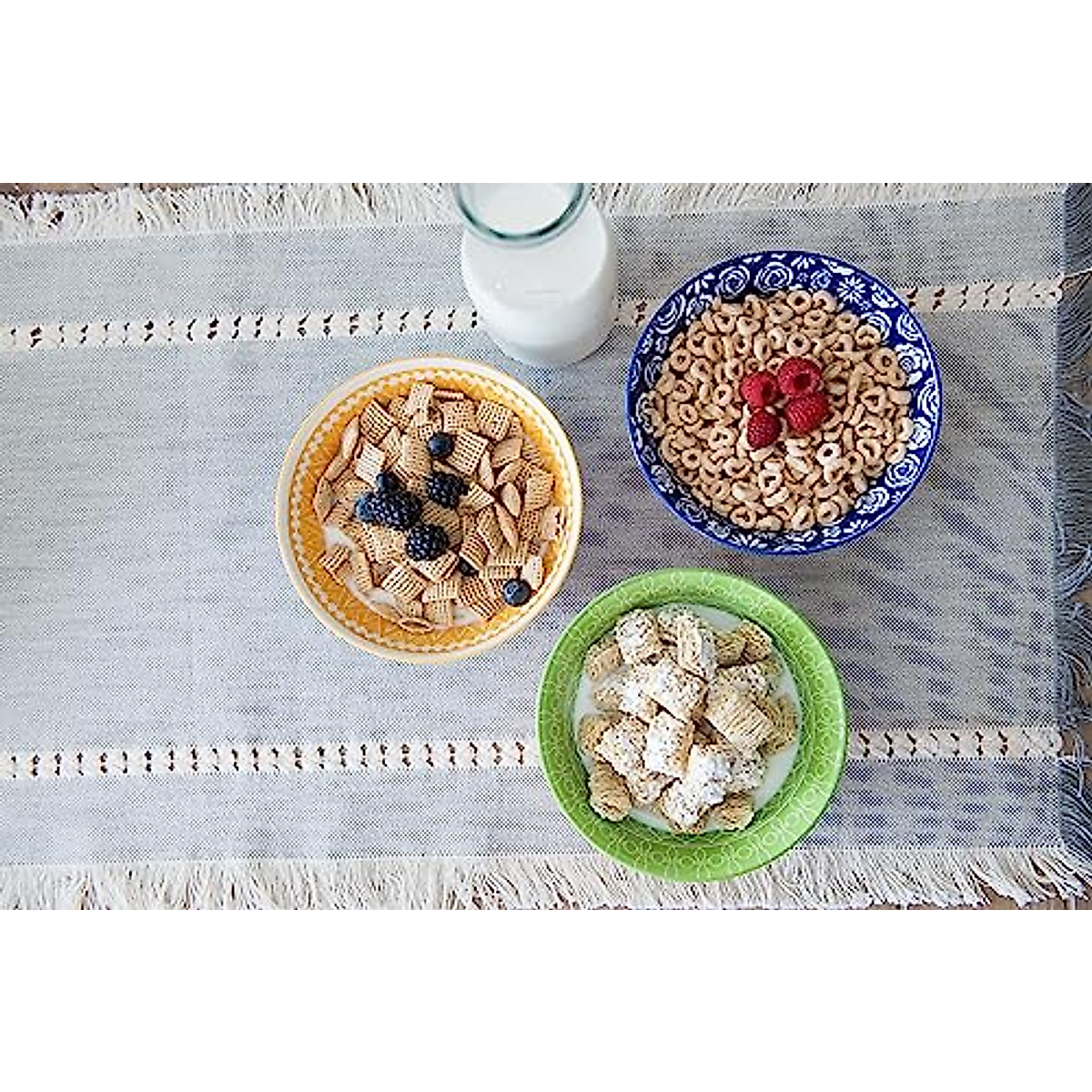 Annovero Cereal Bowls - Set of 6 Dinnerware for Ice Cream, Fruit, Ramen, Cereal, Soup, Colorful Stoneware Dishes for Kitchen, Microwave and Oven Safe, 6.25 Inch Diameter