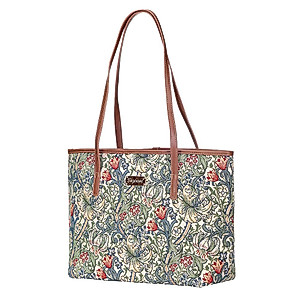Signare Tapestry Shoulder Bag for Woman Travel or Work Tote Bags for Women In William Morris Golden Lily Design|COLL-GLILY