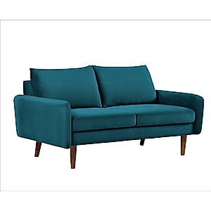 US Pride Furniture Kent Modern Velvet Loveseat Sofa, Comfortable 2 Seater Couch for Living Rooms and Small Spaces, Ideal Studio Apartment Furniture with Sleek Design, Greenish Blue