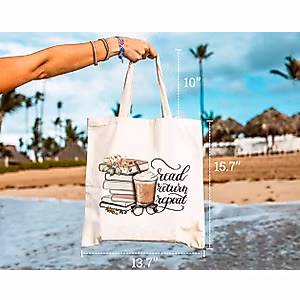GXVUIS Read Return Repeat Canvas Tote Bag for Women Aesthetic Coffee And Books Lovers Reusable Grocery Shoulder Shopping Bag White