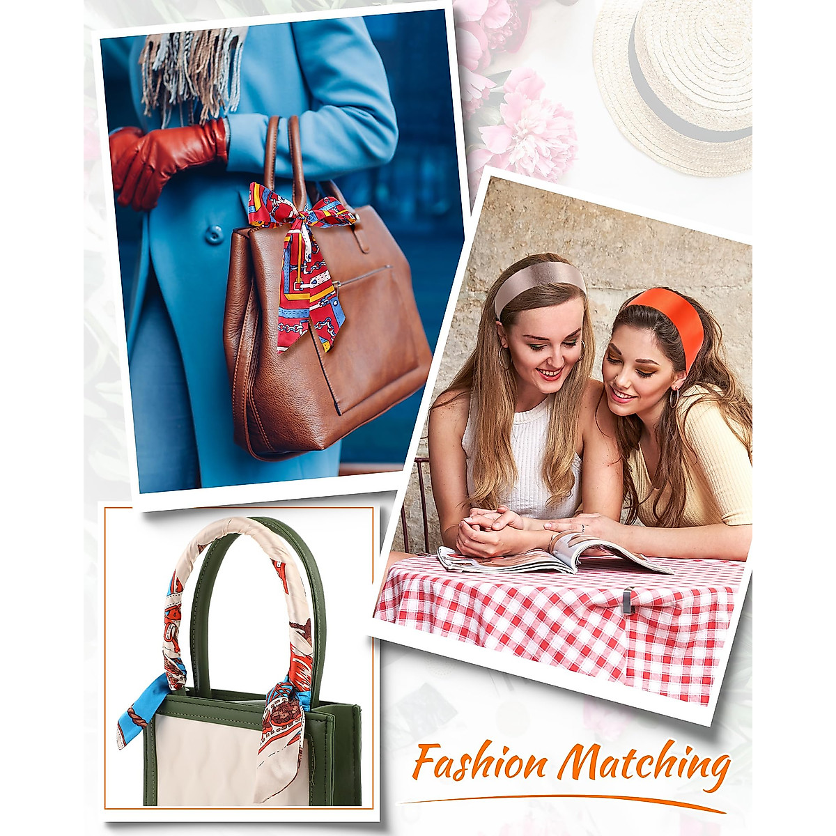 Vabean 90 Pcs Handbag Scarf Head Hair Neckerchief Handle Ribbon Scarf Satin Purse Scarf for Women Decoration Gifts