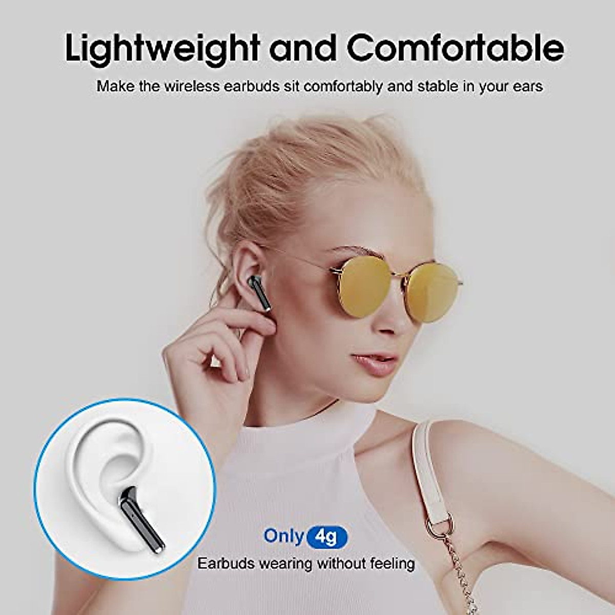 Wireless Earbuds Bluetooth 5.3 Headphones with 4-Mics Clear Call and ENC Noise Cancelling, Bluetooth Earbuds Touch Control Stereo Sound with LED Display, Waterproof Running Headphones for Workout