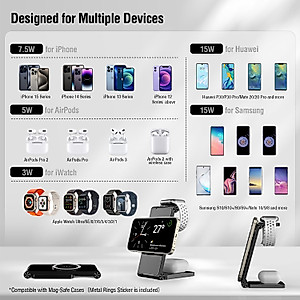 LAVAVIK Wireless Charging Station, 3 in 1 22.5W Fast Magnetic Charger Stand with 18W Adapter Foldable Fast Charging Dock for iPhone 15/14/13/12/11/X/Plus/Pro/Max, iWatch 9 8 7, AirPods Pro