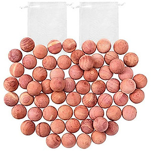 Tiamu Cedar Balls for Closets and Drawers Natural Cedar Balls for Clothes Storage 48PCs with 2 Satin Bags