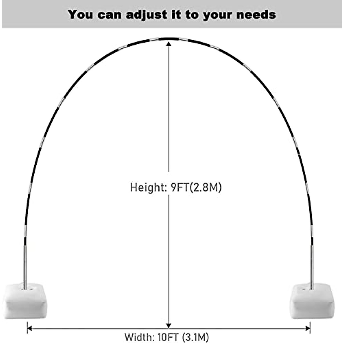 Balloon Arch Kit, Adjustable Balloon Arch Holder Stand with Base, Including Water Fillable Bags, Balloons Clips, Pump and Knotters, Party Decoration Frame for Wedding Baby Shower Birthday Christmas