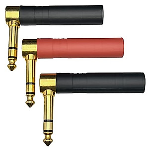 CNCESS CESS-237 Headphone / Earphone Right-Angle Adapter, 6.35mm 1/4-inch TRS Stereo Female to Male, 3-Pack (2 Black + 1 Red)
