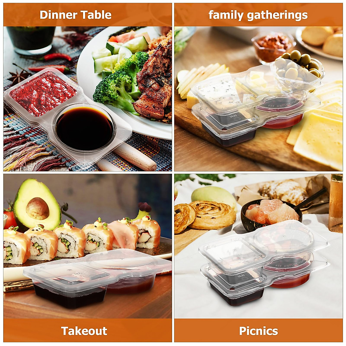 Gatuida Double Compartment Condiment Containers with Lids: 20PCS Disposable 2 Compartment Condiment Containers Seasoning Cup for Sauce Salad Travel Sampling