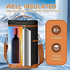 FOCHIER F 2 Bottle Wine Gift Bag, Insulated Wine Bottle Carrier Tote bag, Wine Cooler Bag for Travel, Picnic, Party, Dinner, Great Christmas Day Gift, Black