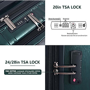 TydeCkare Luggage Set 2 Piece 20/28, 20" Carry-on with Front Pocket & 28" Expandable Luggage, ABS+PC Suitcase with Spinner Wheels, TSA Lock, YKK, Dark Green
