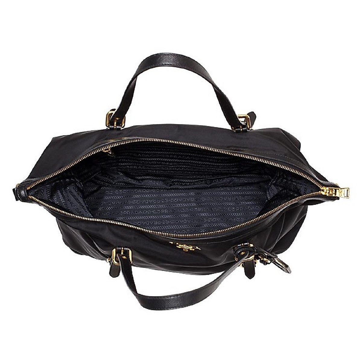 Prada Tessuto Black Nylon Leather Trim Shopping Tote Handbag 1BG253