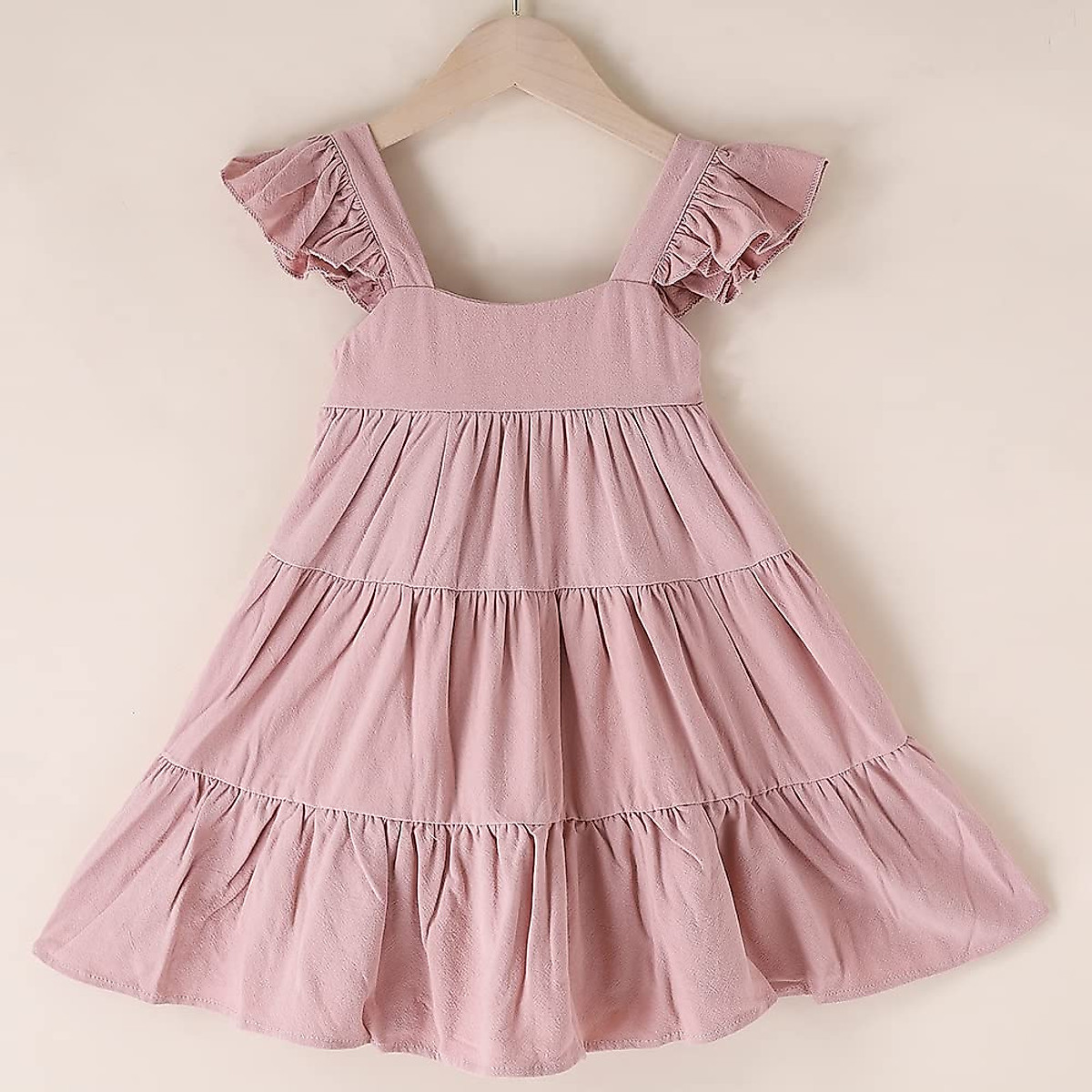 ANATA Newbron Baby Linen Dress Flower Girl Spring Vintage A-Lined Dresses Kids Birthday Party Outfits Toddler Girls Retro Twirl Pleated Boho Beach Sundress Clothes Valentine's Day Blush Pink 3T