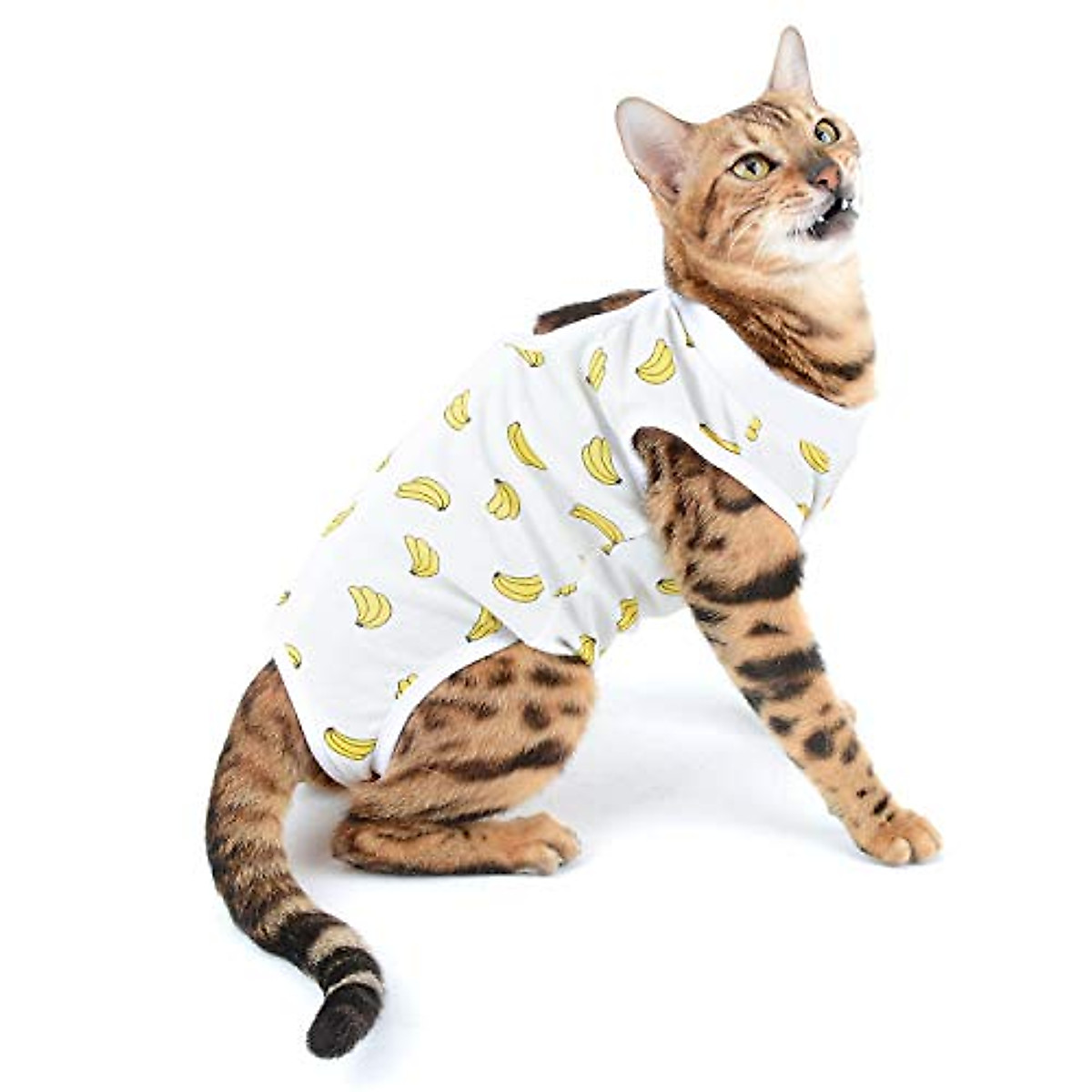 Zunea Cat Surgery Recovery Suit for Abdominal Wounds Soft Cotton Skin Diseases Clothes After Surgery Wear Cone E-Collar Alternative Clothing Kitten Surgical Pajama for Anti Licking Banana M