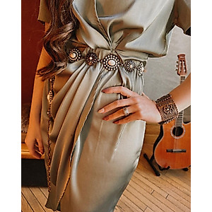 Rustic Couture's Large Turquoise Western Concho Belts for Women Cowgirl Adjustable Boho Metal Waist Chain Belt for Dresses Jeans Country Concert Outfit Mother's Day RCB-1047WT