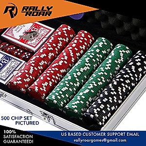 Rally and Roar Professional Poker Set w/ Hard Case, 2 Card Decks, 5 Dice, 3 Buttons - 200 Chips