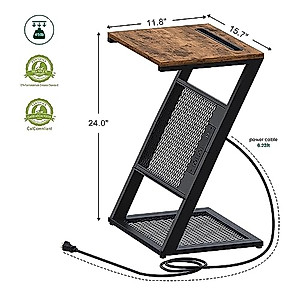 Yifeel End Table Set of 2 with Charging Station, Side Table with Storage Shelf, Bedside Table, Nightstand for Small Spaces, Living Room, Bedroom, Rustic Brown and Black JET002CSR2
