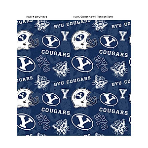 SYKEL ENTERPRISES Brigham Young BYU Cotton Fabric with New Tone ON Tone Design Newest Pattern