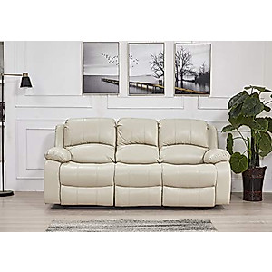 Betsy Furniture Bonded Leather Reclining Sofa in Multiple Colors, 8018 (Beige, Sofa)