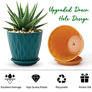 YNNICO 6 inch Plant Pots, 5 Pack Flower Pots Outdoor Indoor, Planters with Drainage Hole and Tray Saucer