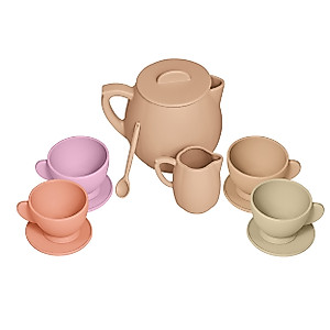 NEAFRON Silicone Tea Party Set for Little Girls, Cute Toy Tea Set for Pretend Play, Toddler Girl Toys, Enhances Motor Skills, Play Tea Set for Kids, Pretend Mini Teaset (Lavender)
