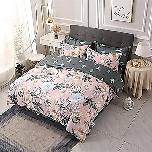 KIUINNO Floral Duvet Cover Twin Size - Soft and Breathable Bedding Set with Zipper Closure & Corner Ties, 2 Pieces, 1 Duvet Cover 66"x90" and 1 Pillow Shams, Comforter Not Included