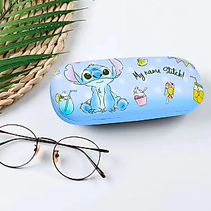 PERFECTSIGHT Hard Shell Eyeglasses Case, PU Leather Protective Glasses Case, Cute Cartoon Surface Eyeglass Case for Women Girls (Blue S)
