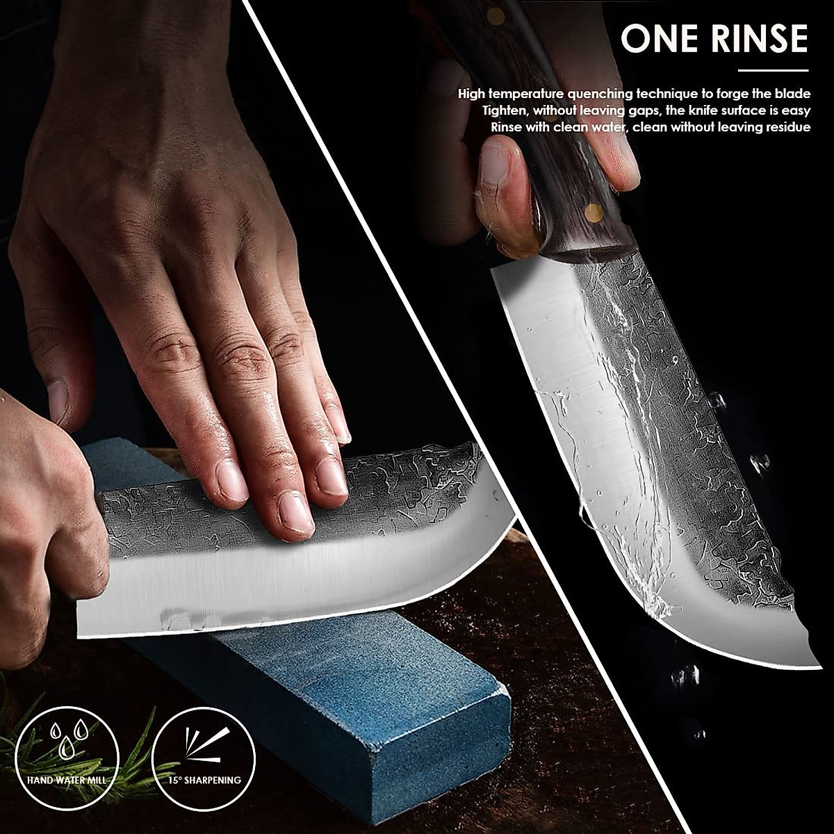 Full Tang Butcher Knife, 7.8 inch Handmade Forged Kitchen Chef Knife, High Carbon Clad Steel Butcher Cleaver,Meat Cleaver Knives Chinese Knife for Home, Kitchen (05 Model)