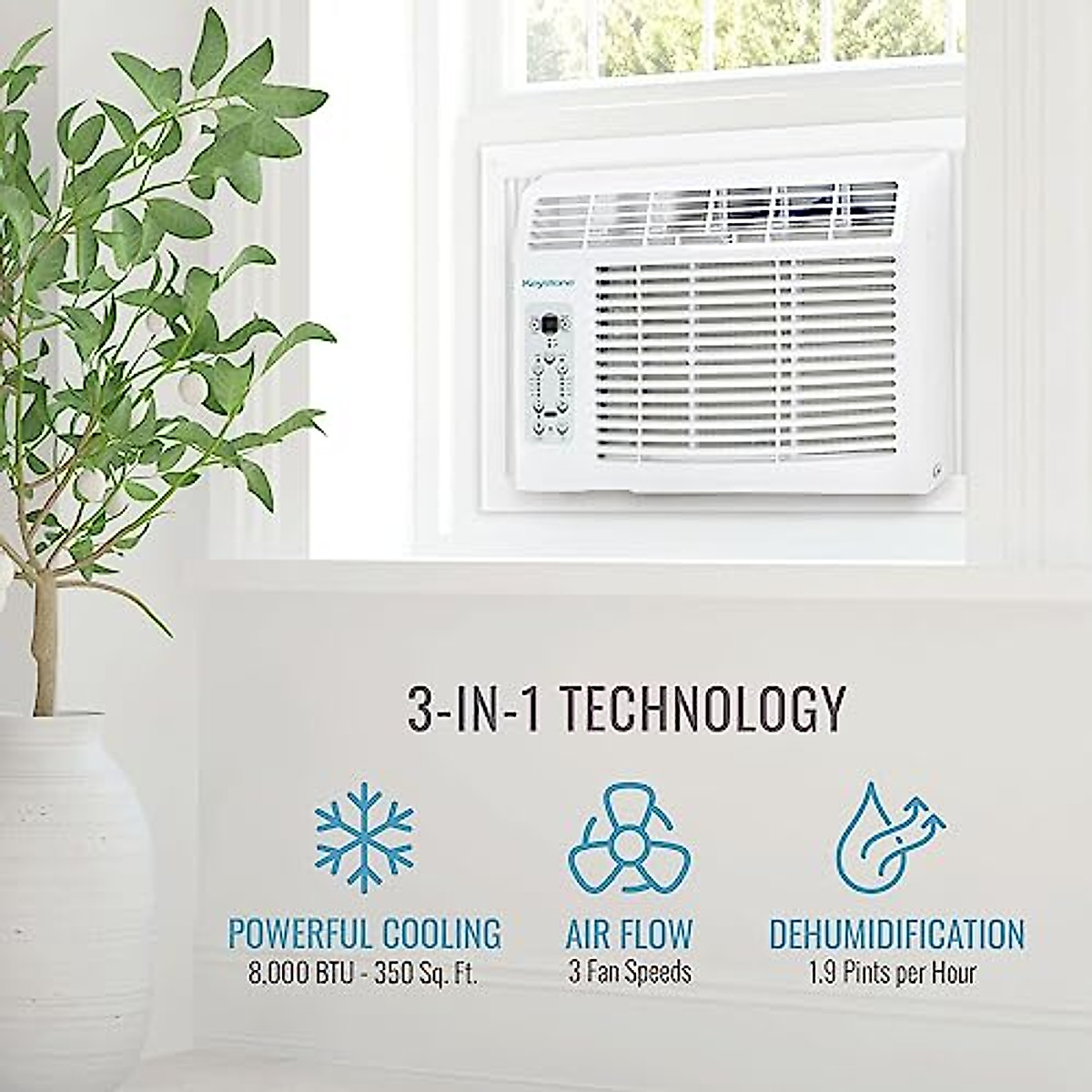 Keystone 8,000 BTU Window Mounted Air Conditioner & Dehumidifier with Smart Remote Control - Quiet Window AC Unit for Apartment, Living Room, Bathroom & Small-Medium Rooms up to 350 Sq.Ft.