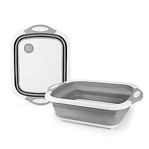 MY DEVELOPMENT 3-in-1 Collapsible Dish Tub | Multifunctional Foldable Cutting Board for Washing, Cutting, and Chopping | Collapsible Wash Basin | GREY