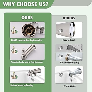 RAINREVIVE All Metal Tub Spout with Diverter for Hand Held Shower, Fits for Threaded 1/2" or 3/4" IPS, Bathtub Faucet with Shower Diverter Universal Tub Diverter Spout, Brushed Nickel