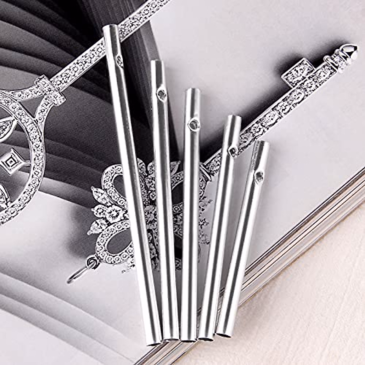 sansheng 90pcs (5 Different Length) Wind Chime Tubes for Home Garden Outdoor Hanging Decorations, Tone Empty Tubes with Wind Chime line 150 Yards(Silver)