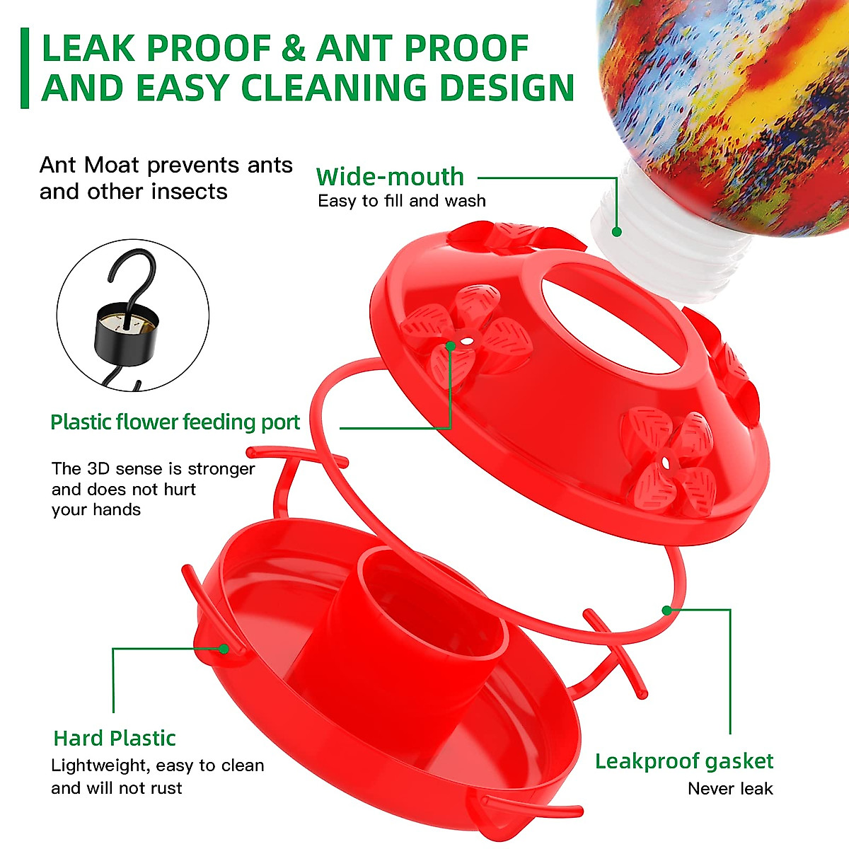 Wosnows Hummingbird Feeder for Outdoors, 26 Ounces Colorful Polymer Plastic Leakproof Hummingbird Feeders for Outside Garden Patio Hanging
