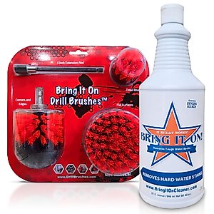 Bring It On Cleaner Drill Brush Attachment Set - Power Scrubber Brush Cleaning Kit & 5 Inch Extension, 3 Brushes Use On Grout, Cars, Bathroom Surfaces, Tile, Baseboard, Shower & Tubs
