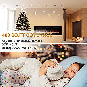 50" Electric Fireplace, Cool to The Touch Fireplace Heater, Recessed and Wall Mounted Fireplaces with Timer Remote Control Adjustable Flame Color, Black NO Bracket