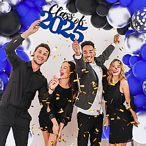Royal Blue and Black Silver Balloon Garland Arch Kit - 122PCS Blue Black Balloons Metallic Silver Confetti Balloons Video Gaming Party Supplies for Boy Video Cards Gamer Fan Men 20th 30th 40th 50th Birthday Retirement Party Decorations Men