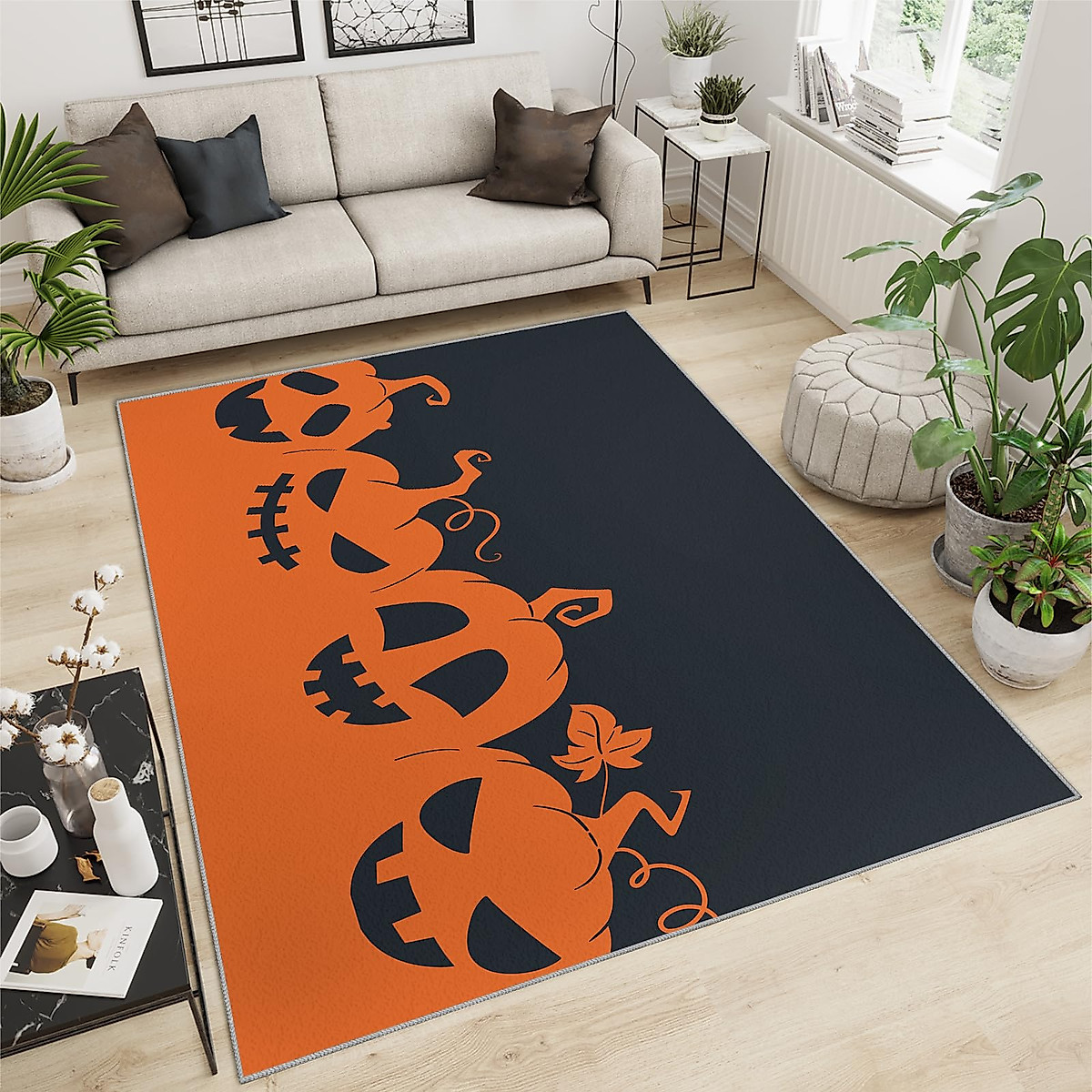 KOMEJIE Halloween Pumpkins Orange Rugs for Entryway 2x3 Rug Indoor Outdoor Rugs, Spooky Lantern Halloween Area Rug, Kitchen Rugs Non Slip Washable Rugs for Bedroom