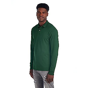 Jerzees Men's SpotShield Stain Resistant Polo Shirts (Short & Long, Long Sleeve-Forest Green, Large